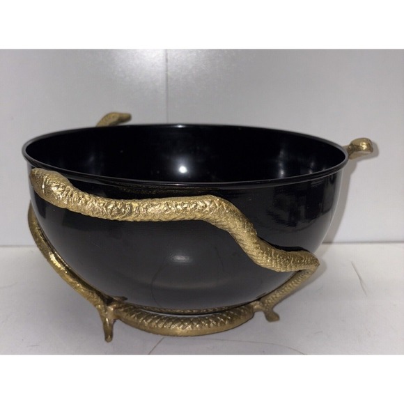 Dining | Black Goldtone Metal Snake Bowl W Footed Base Food Safe ...